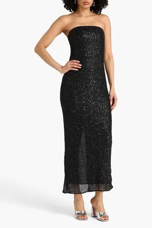 Simkhai Xyla Strapless Embellished Mesh Gown - Black