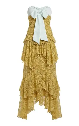 SIEDRES SIEDRÉS Corinne Floral Jacquard Lace Tiered Maxi Dress With Silver Bead Embellishments