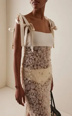 SIEDRES Floral-appliquéd Tulle Midi Dress