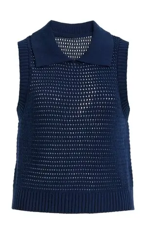 Matthew Bruch Cable Mesh Collared Tank Top - Navy
