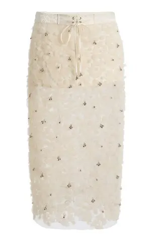 SIEDRES Siam Floral-appliquéd Tulle Midi Skirt - White