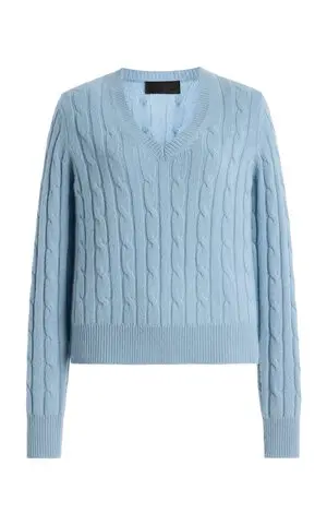 NILI LOTAN Camelia Cable-knit V-neck Cashmere Sweater - Blue