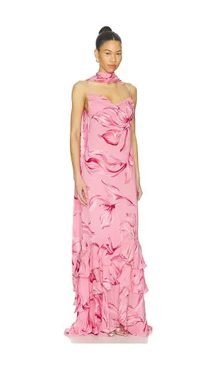 Rococo Sand Cowl Maxi Dress With Sash - Blush