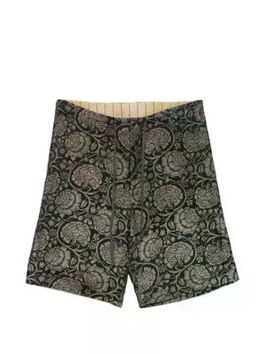 UMA WANG Floral-print Drawstring Shorts - Black