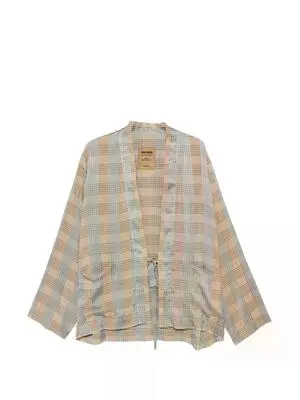UMA WANG Check-pattern Tie-fastening Jacket - Neutrals