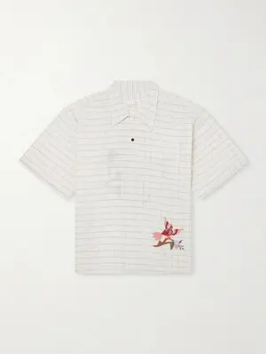 KARDO Rohit Embroidered Checked Cotton Shirt - Neutrals