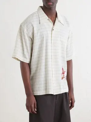 KARDO Rohit Embroidered Checked Cotton Shirt - Neutrals