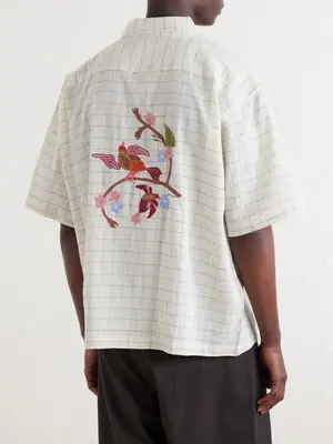 KARDO Rohit Embroidered Checked Cotton Shirt - Neutrals