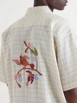 KARDO Rohit Embroidered Checked Cotton Shirt - Neutrals