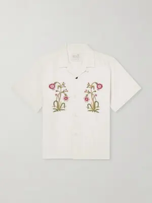 KARDO Ronald Convertible-collar Embroidered Cotton Shirt - Neutrals