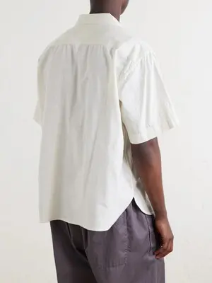 KARDO Ronald Convertible-collar Embroidered Cotton Shirt - Neutrals