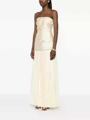 Solace London Claudette Strapless Pleated Skirt Gown - Yellow