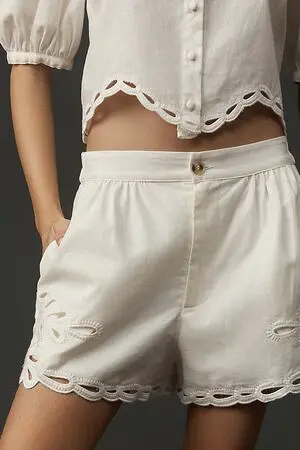 Astr The Label Joellyn Embroidered Cotton Shorts
