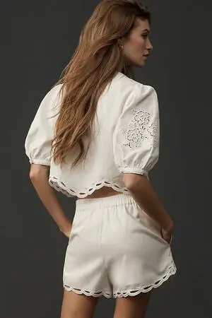 Astr The Label Joellyn Embroidered Cotton Shorts