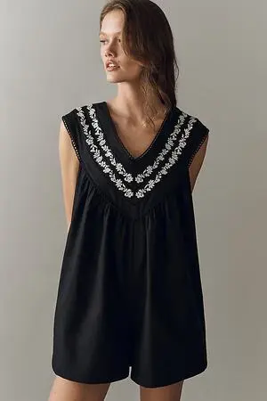 Anthropologie V-neck Yoke Romper - Black