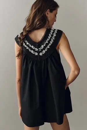 Anthropologie Cotton V-neck Yoke Romper - Black