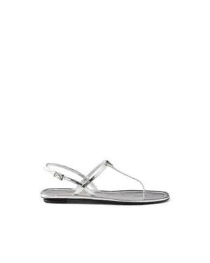 Prada Metallic Leather Thong Sandals - Silver