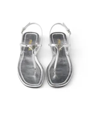 Prada Metallic Leather Thong Sandals - Silver