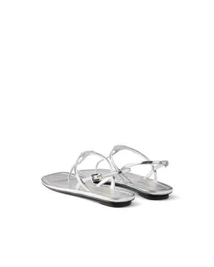 Prada Metallic Leather Thong Sandals - Silver