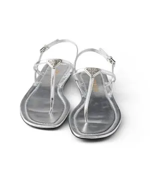 Prada Metallic Leather Thong Sandals - Silver