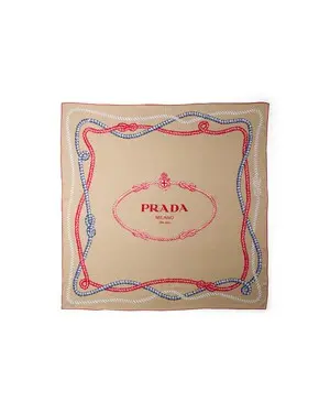 Prada Printed Silk Twill Scarf 90 - Camel Brown