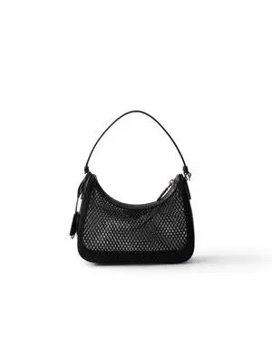 Prada Re-edition 2005 Mesh And Brushed Leather Bag - Black