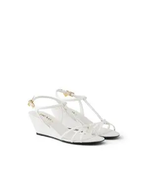 Prada Patent Leather Wedge Sandals - White