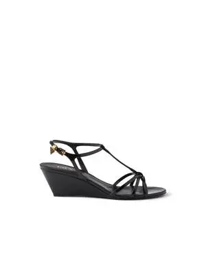Prada Patent Leather Wedge Sandals - Black