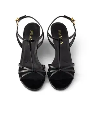 Prada Patent Leather Wedge Sandals - Black