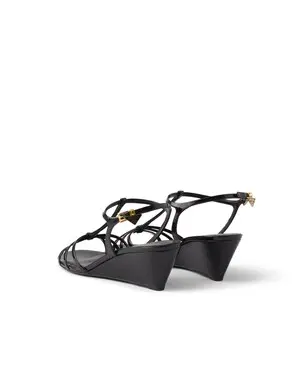 Prada Patent Leather Wedge Sandals - Black