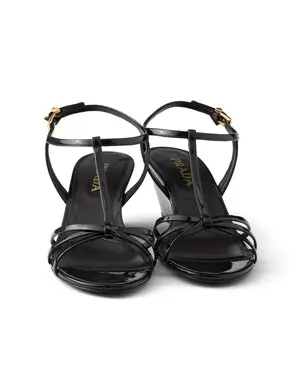 Prada Patent Leather Wedge Sandals - Black