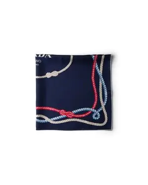 Prada Printed Silk Twill Scarf 90  Navy