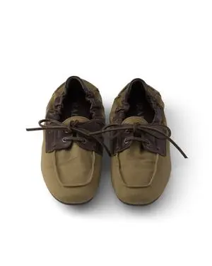 Prada Aged Canvas And Leather Boat Shoes - Forest Green