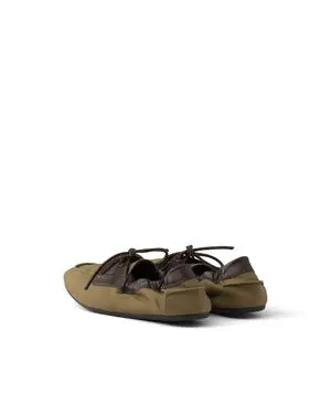 Prada Aged Canvas And Leather Boat Shoes - Forest Green