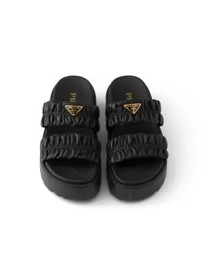 Prada Matelassé Nappa Leather Flatform Slides - Black