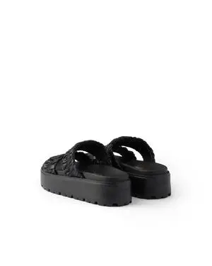 Prada Matelassé Nappa Leather Flatform Slides - Black