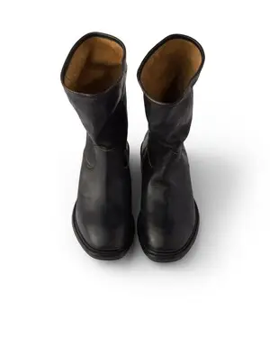 Prada Vintage-effect Leather Mid-calf Boots - Black