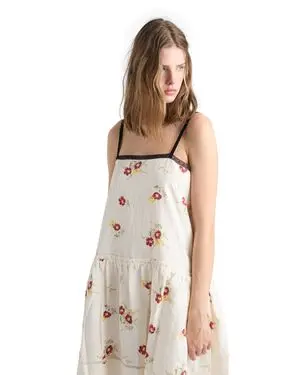 Prada Embroidered Linen Mini Dress - Ruby Red