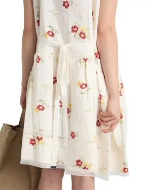 Prada Embroidered Linen Mini Dress - Ruby Red