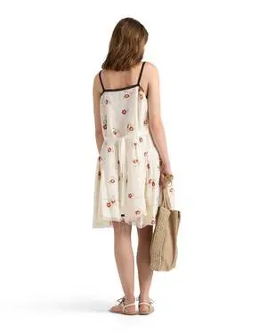 Prada Embroidered Linen Mini Dress - Ruby Red
