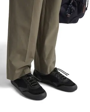 Prada Speedrock Leather And Mesh Sneakers - Black