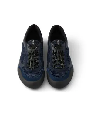 Prada Speedrock Leather And Mesh Sneakers - Navy