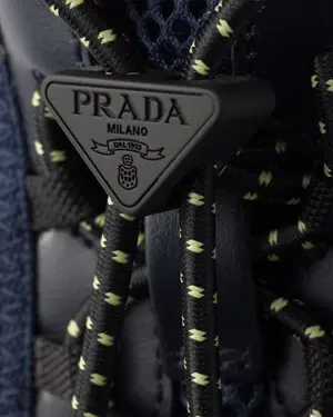 Prada Speedrock Leather And Mesh Sneakers - Navy