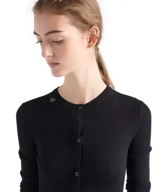 Prada Ribbed Knit Wool Cardigan - Black