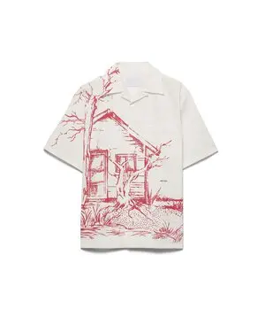 Prada Printed Cotton Bowling Shirt - Red