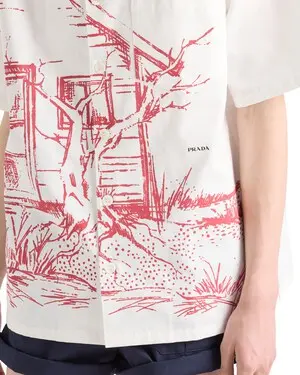 Prada Printed Cotton Bowling Shirt - Red