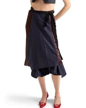 Prada Faille Patchwork Wrap Skirt - Navy