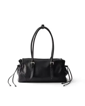 Prada Karin Medium Antiqued Leather Tote Bag - Black