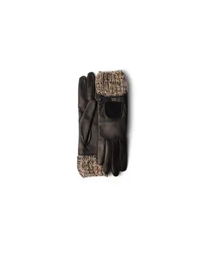 Prada Nappa Leather And Mélange Knit Gloves - Camel/black