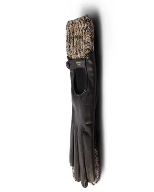 Prada Nappa Leather And Mélange Knit Gloves - Camel/black
